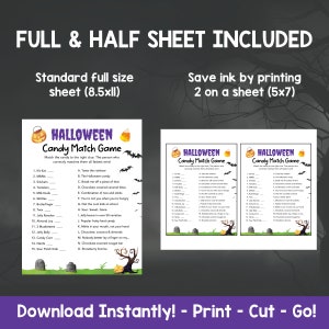 Halloween Candy Matching Game, Halloween Game Printable, Easy Halloween ...