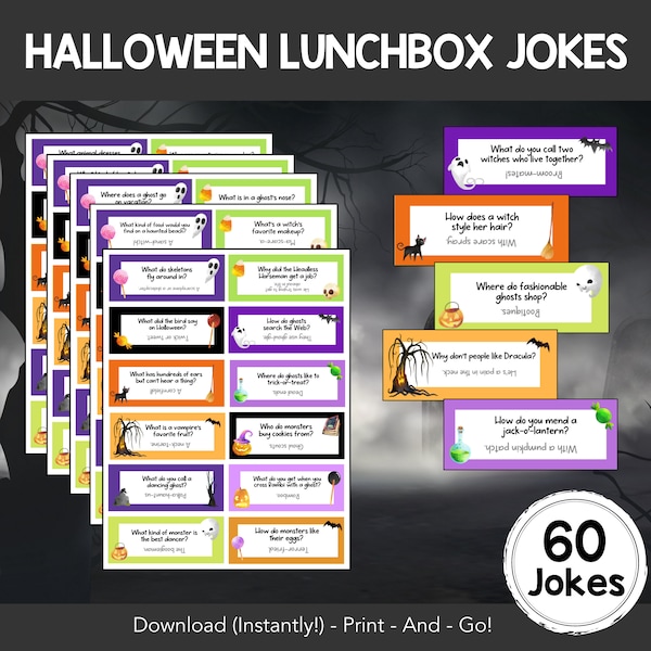 40 Halloween Joke Cards Printable, Funny Halloween Lunch Box Jokes ...