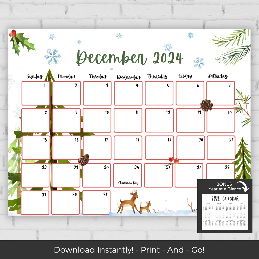 December 2024 Calendar, Kids Calendar Printable, Calendar 2024, Monthly ...