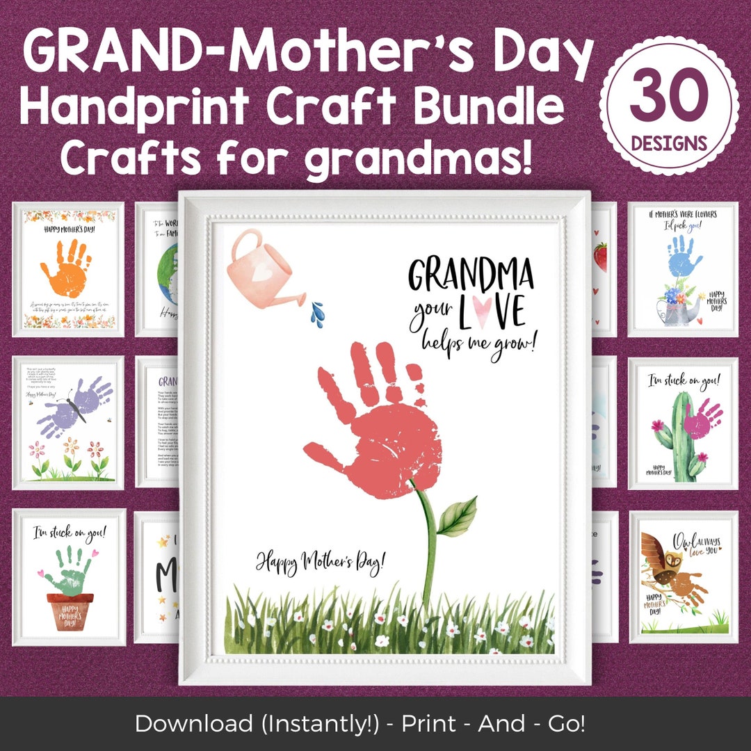Mothers Day Handprint Art Bundle for Grandma, Grand Mothers Day ...