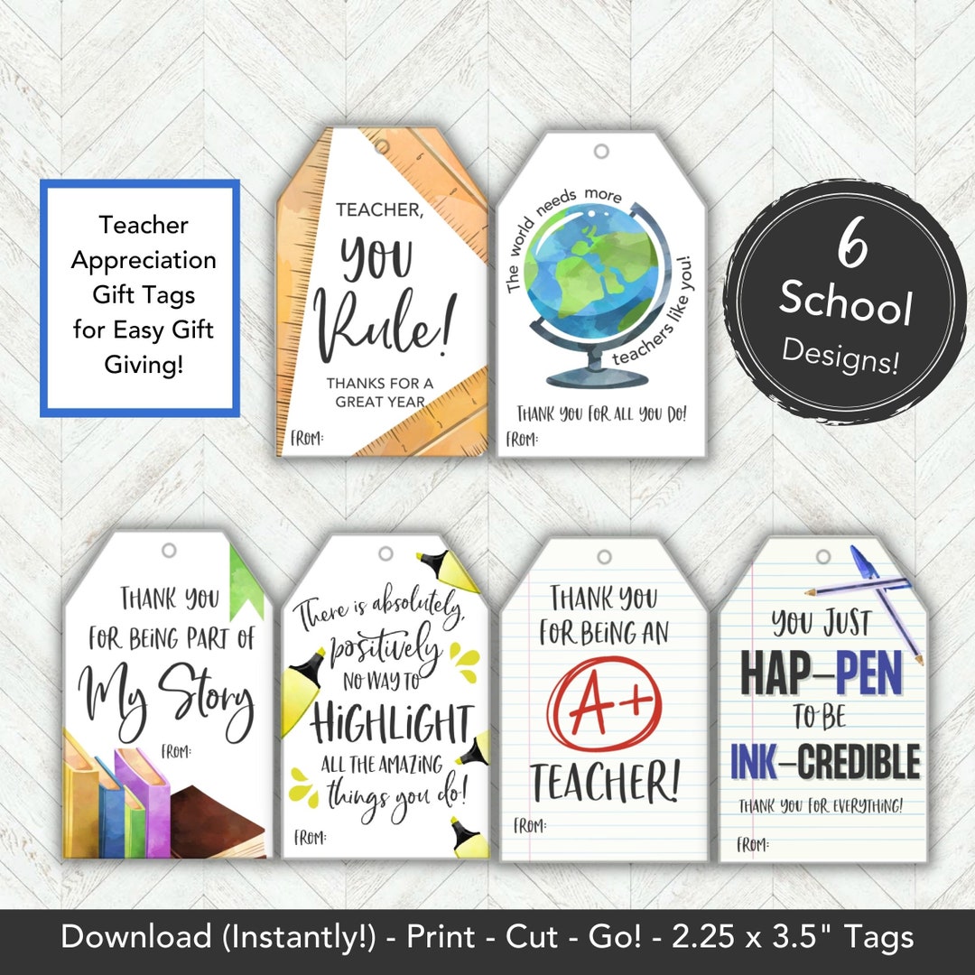 Teacher Appreciation Gift Tag, Teacher Gift Tags Printable Thank You ...