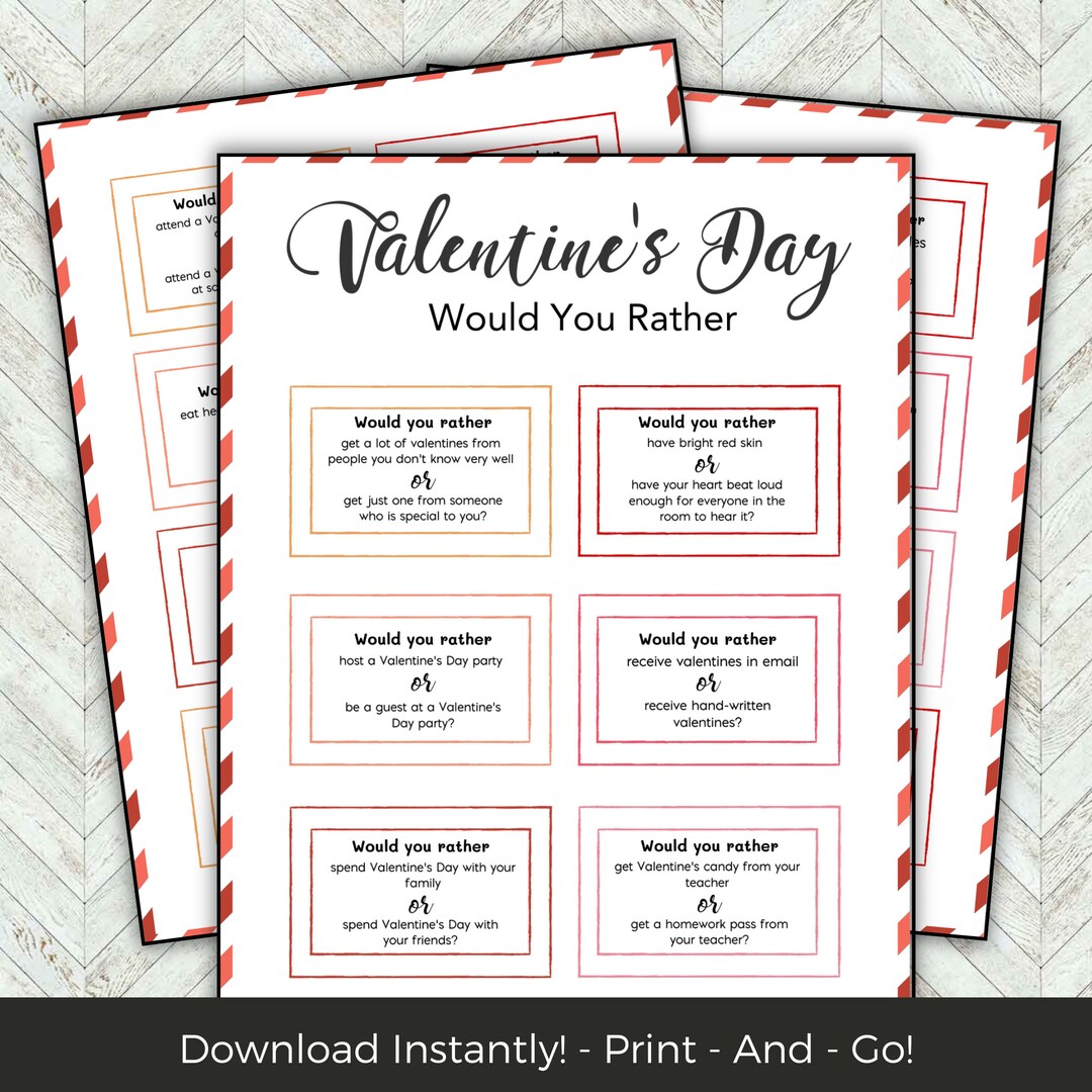 Valentines Would You Rather Game, Valentines Game for Kids, PDF Instant ...