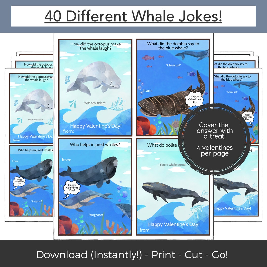 Whales Valentine Cards, Printable Valentines Day Cards for Kids ...