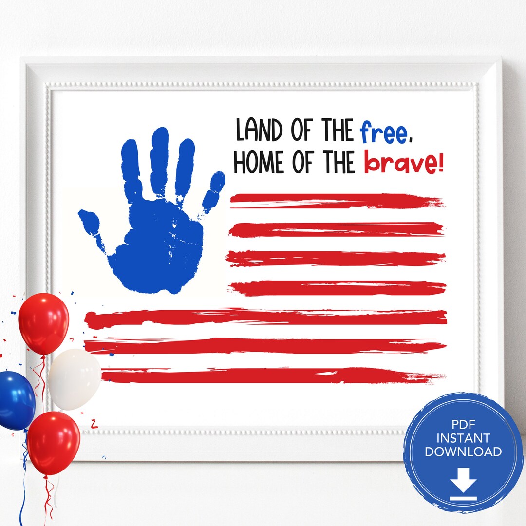 American Flag 4th of July Handprint Art, Fourth of July Handprint Craft ...