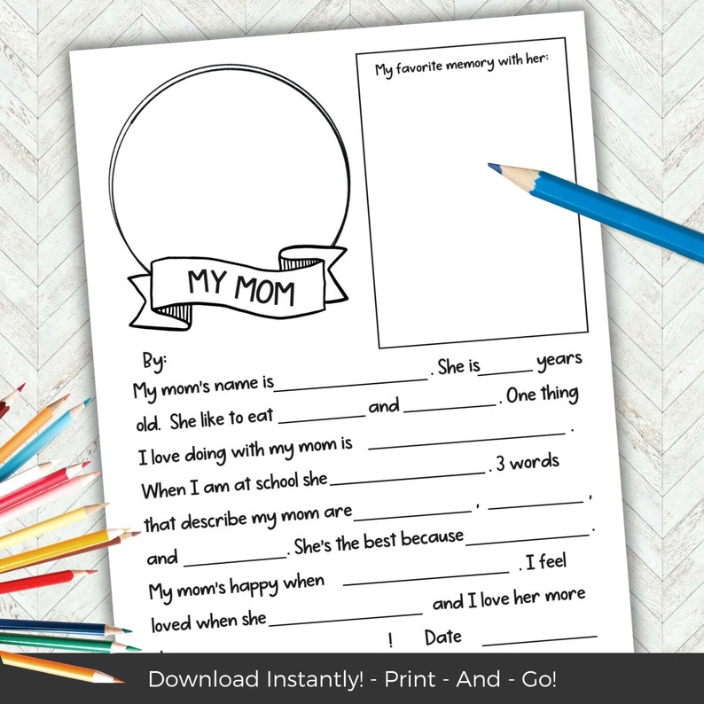 Printable All About My Mom Questions Template, Mom Mothers Day ...