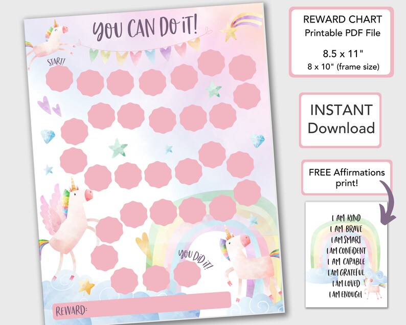 Unicorn Reward Chart for Kids Behavior Chart Printable Chore - Etsy
