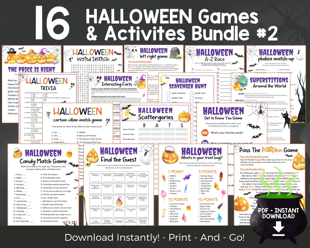 Printable Halloween Games Bundle, Halloween Printable Party Games for ...