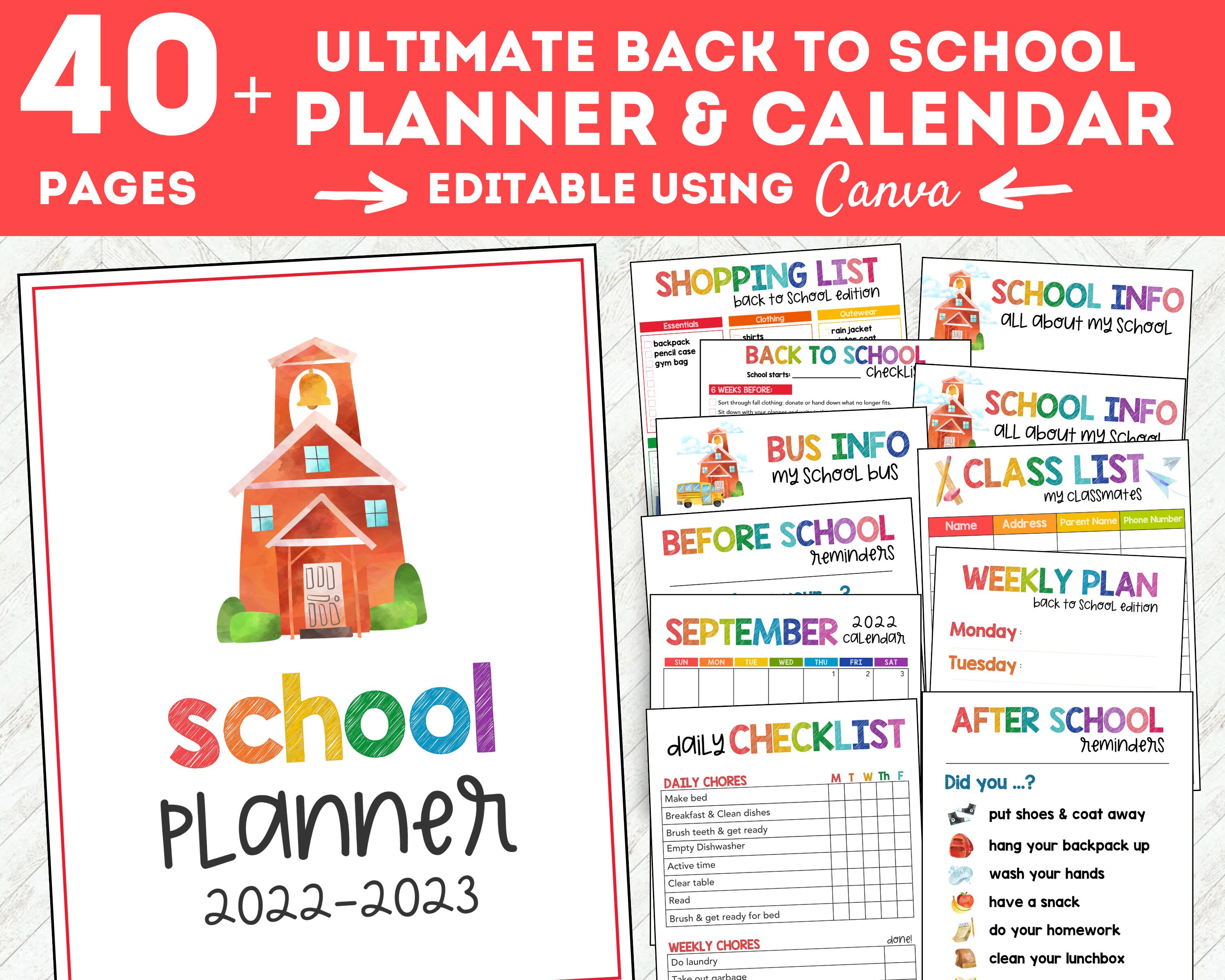 2022-2023 Editable Printable Calendar Back to School Planner - Etsy