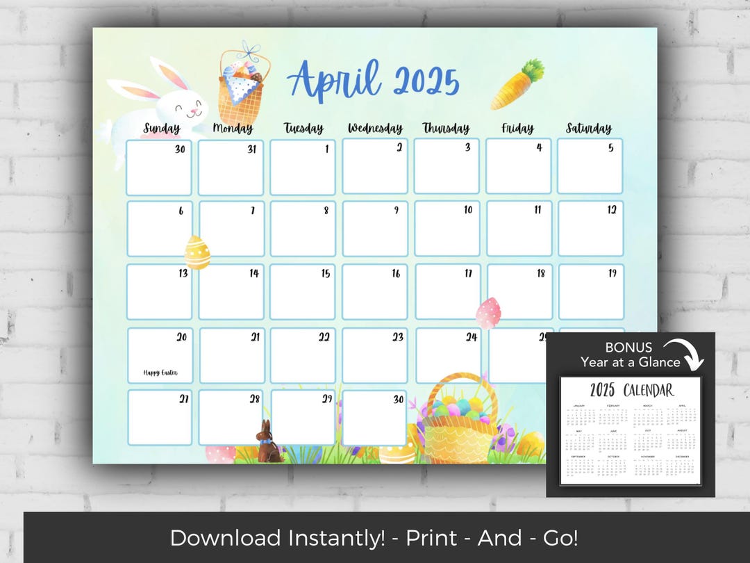 April 2025 Calendar, Kids Calendar Printable, Calendar 2025, Monthly ...