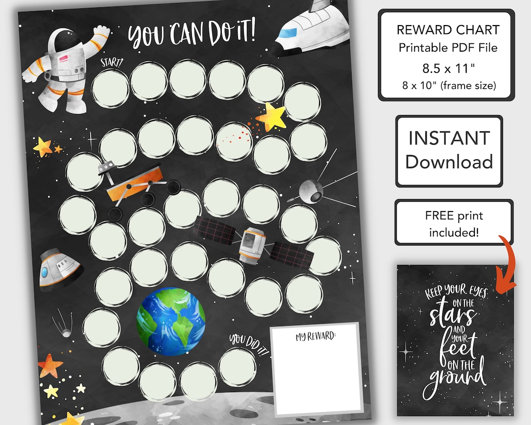 Astronaut Reward Chart for Kids Behavior Chart Printable, Chore Chart ...