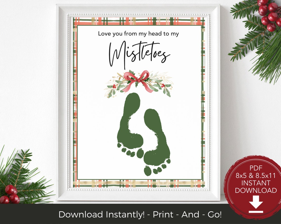Mistletoe Footprint Kids Christmas Craft Baby's First - Etsy