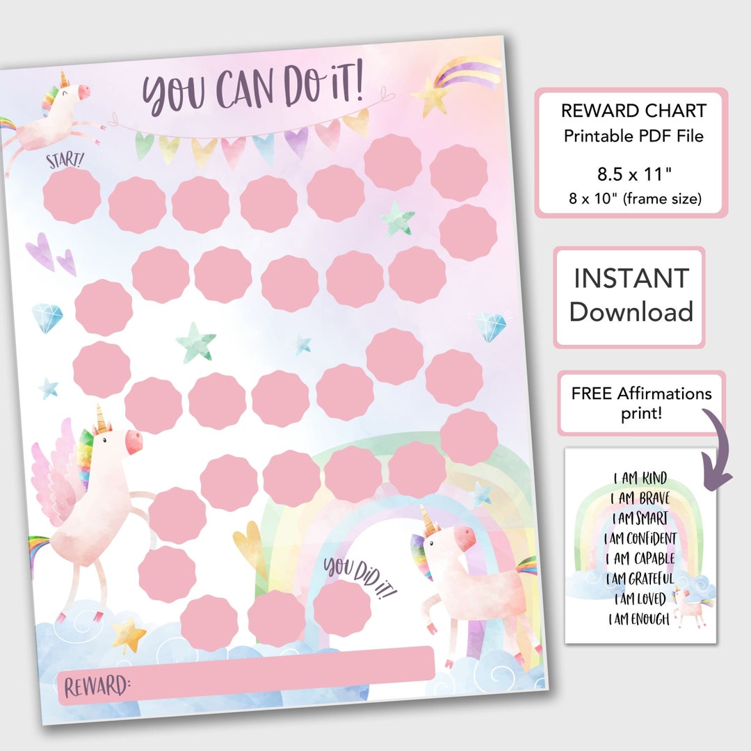 Unicorn Reward Chart for Kids Behavior Chart Printable, Chore Chart ...