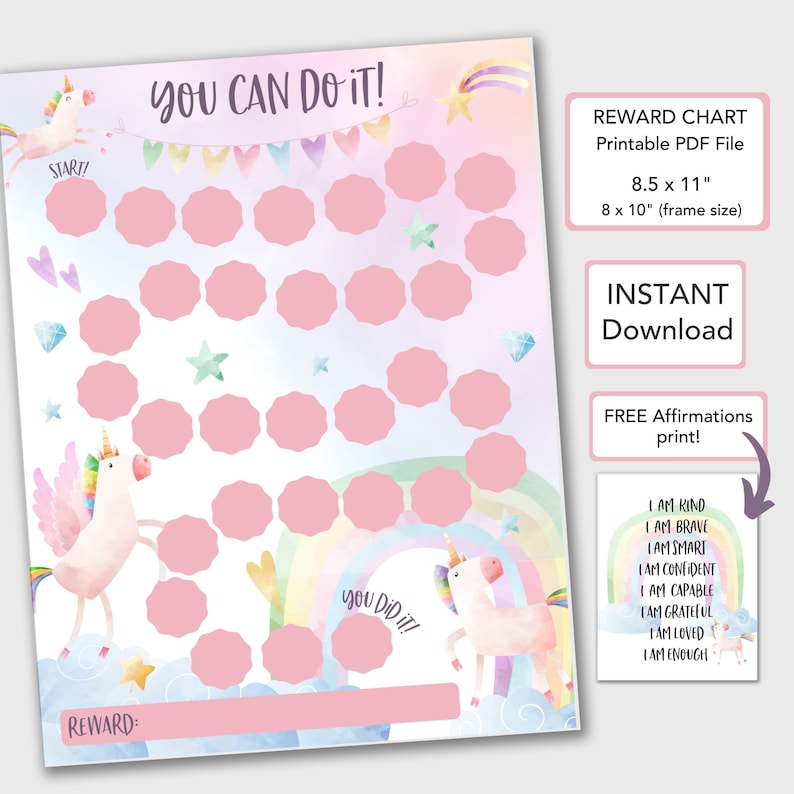 Unicorn Reward Chart for Kids Behavior Chart Printable, Chore Chart ...