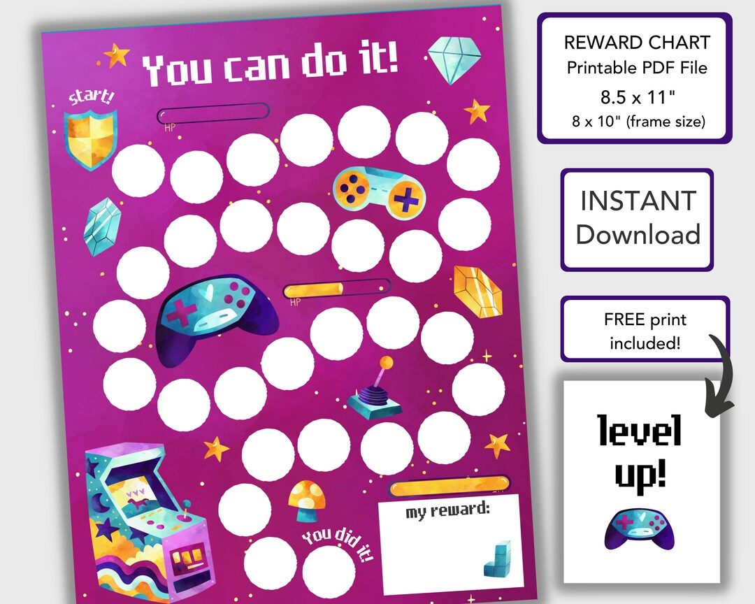Video Game Reward Chart for Kids Behavior Chart Printable - Etsy