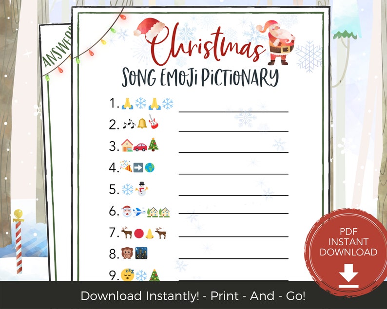 Christmas Song Emoji Game Printable Christmas Games for - Etsy