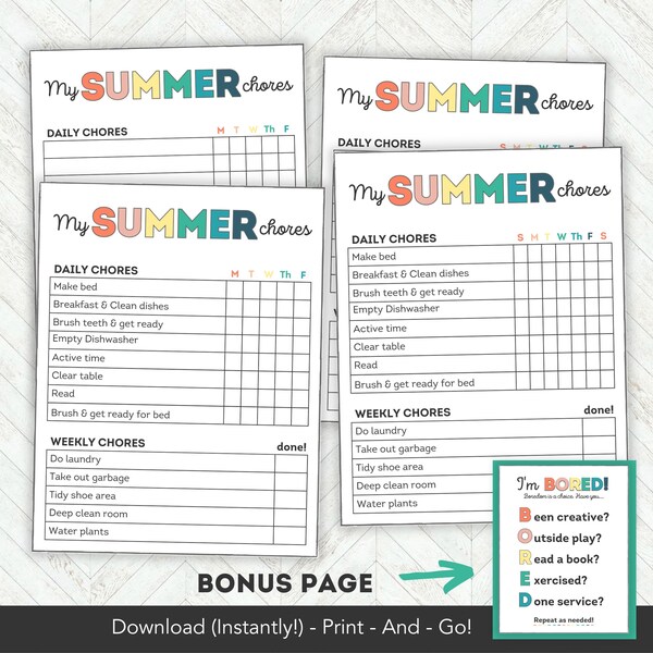 Summer Chore Chart Teens - Etsy