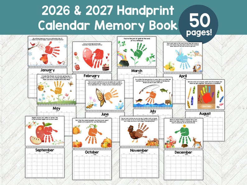 Handprint Calendar 2026 2027, Preschool Handprint Art Printable, 1st ...
