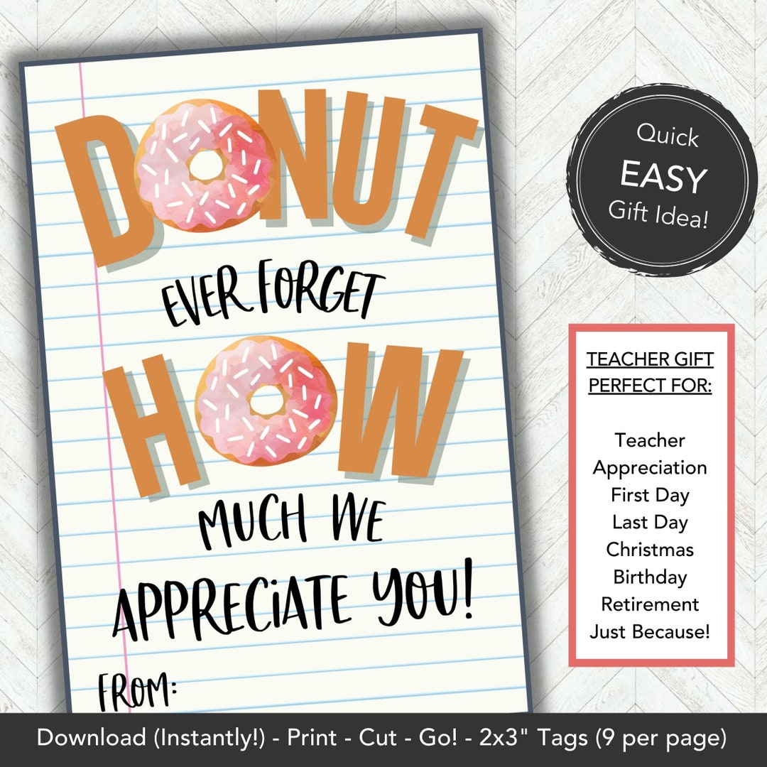 Donut Teacher Appreciation Gift Tag, Preschool Teacher Gift Tags ...