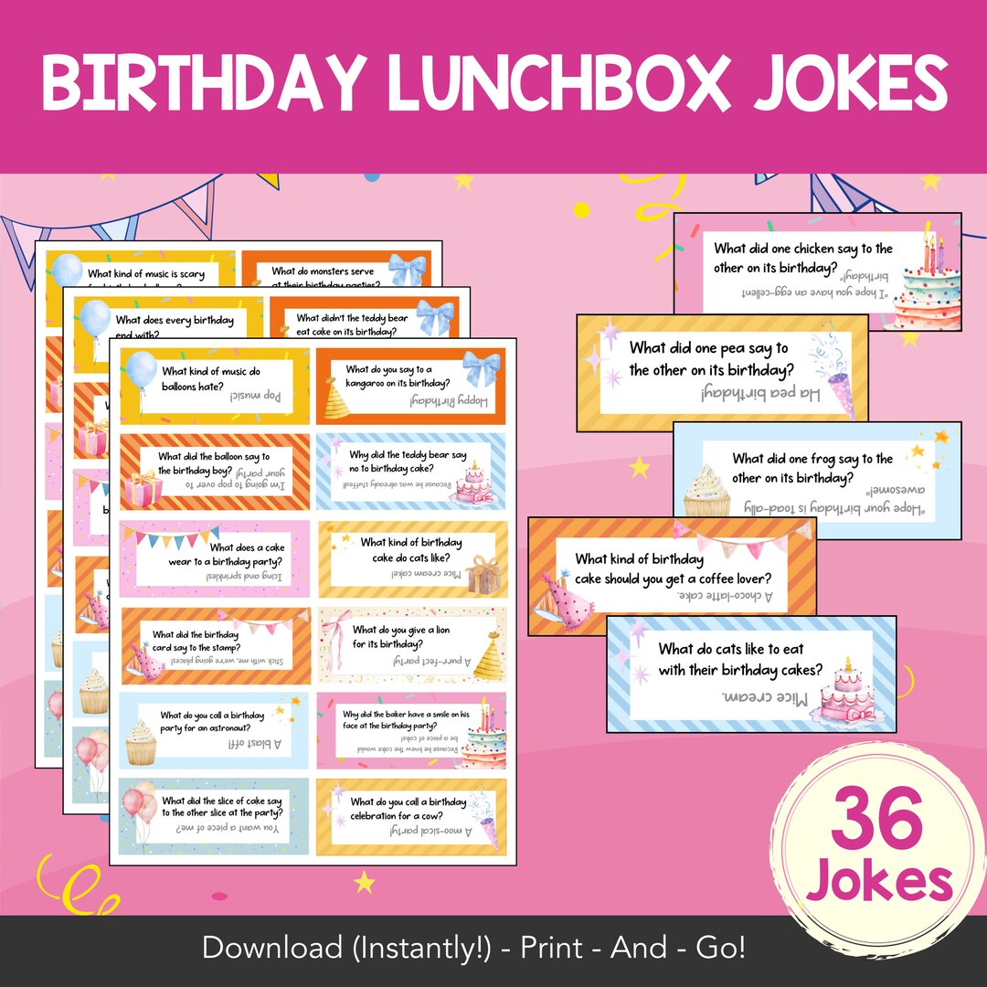 Birthday Printable Lunch Box Jokes for Kids, Lunch Box Notes, Funny ...