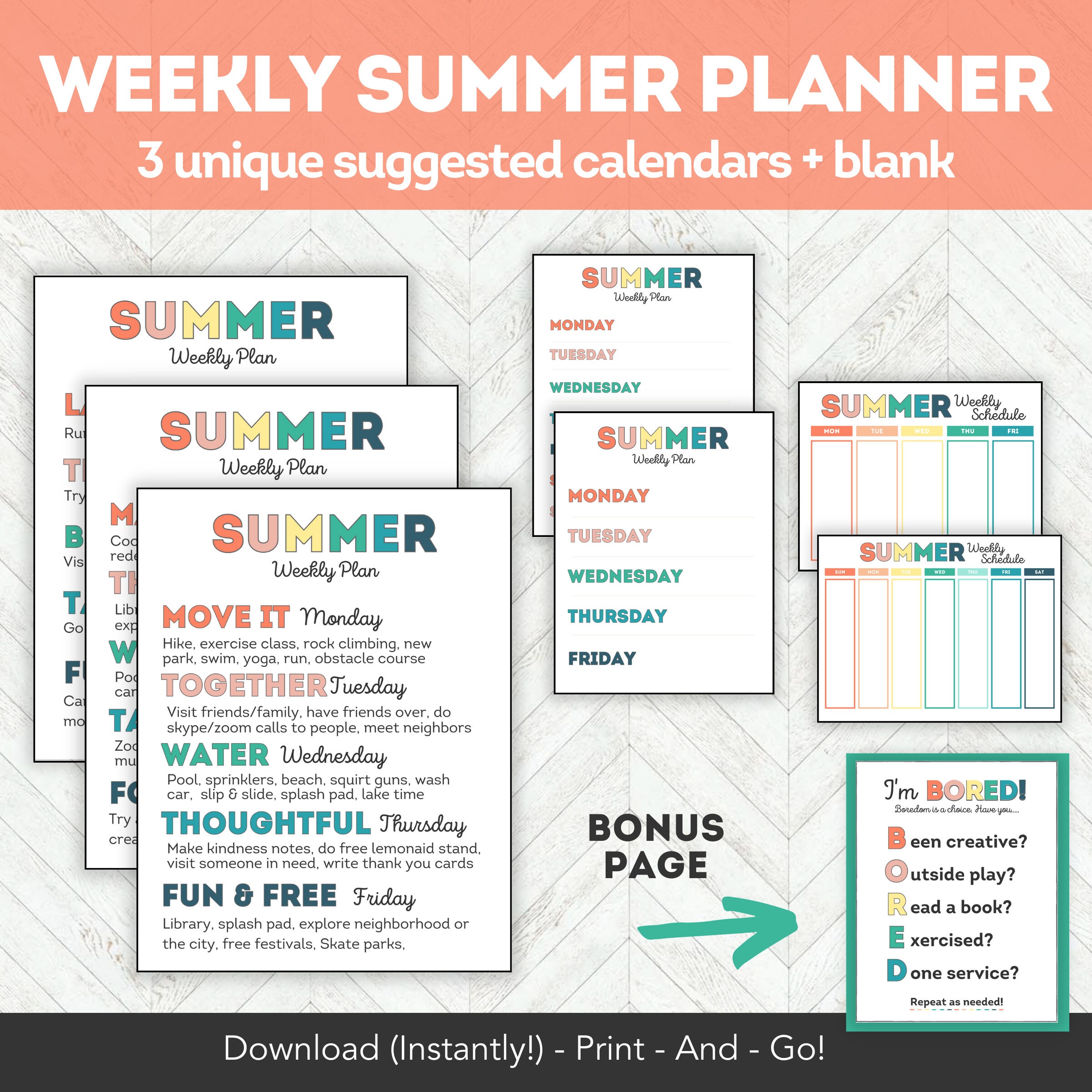 2025 Summer Calendar, Summer Planner Bundle, Kids Chore Chart, Summer ...