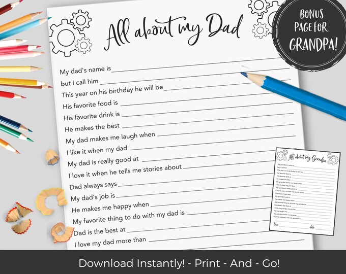 Printable All About My Dad Questions Template Dad Father Day - Etsy