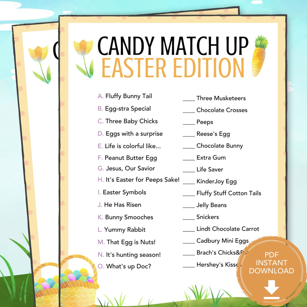 Candy Match Easter Game, Fun Easter Printable Game for Kids Family ...