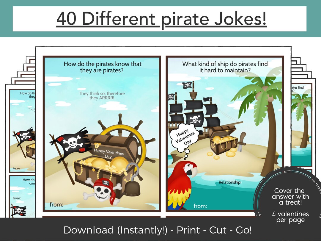 Pirate Printable Valentine Cards for Kids Kids Valentines - Etsy