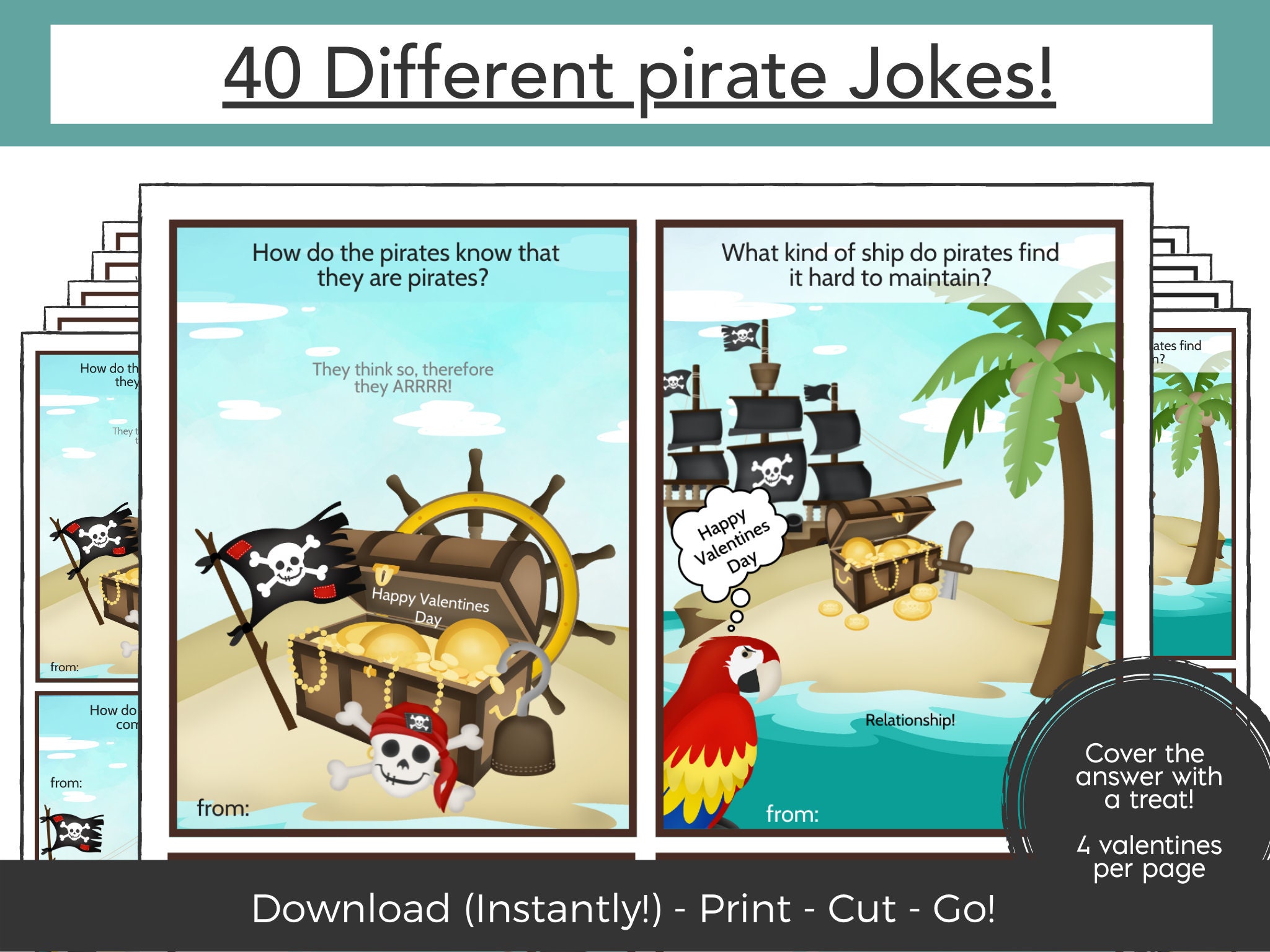 Pirate Printable Valentine Cards for Kids Kids Valentines - Etsy