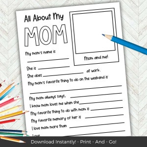Printable All About My Mom Questions Template, Mom Mothers Day ...