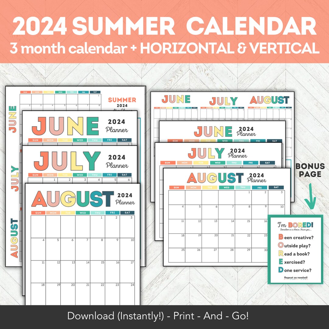 2024 Summer Calendar, Summer Planner Bundle, Kids Chore Chart, Summer ...