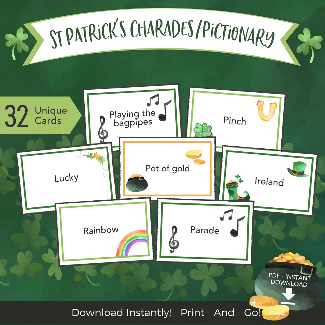 St Patricks Day Game Pictionary Hunt Activity, St Paddys Day Printable ...