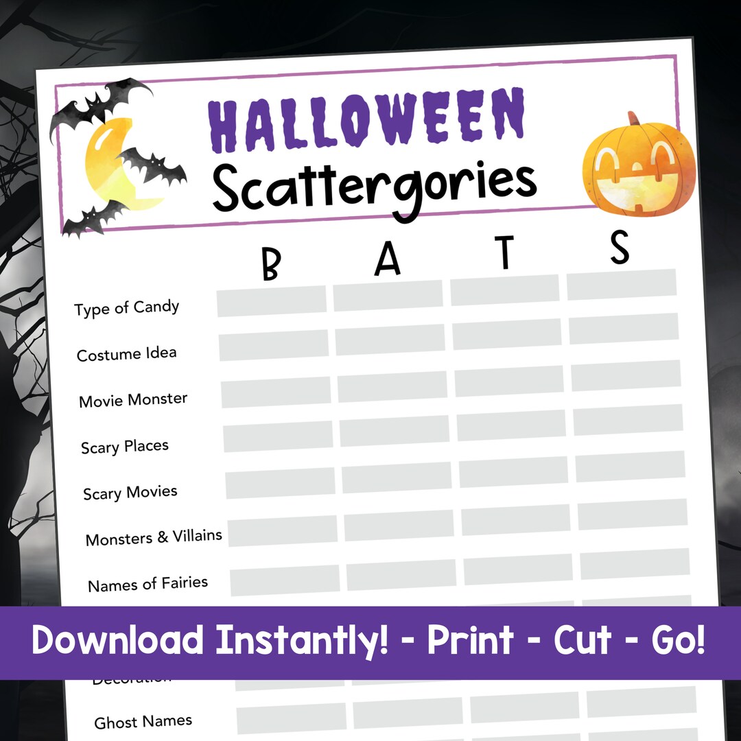 Halloween Scattergories for Kids, Halloween Printables, Word Game ...