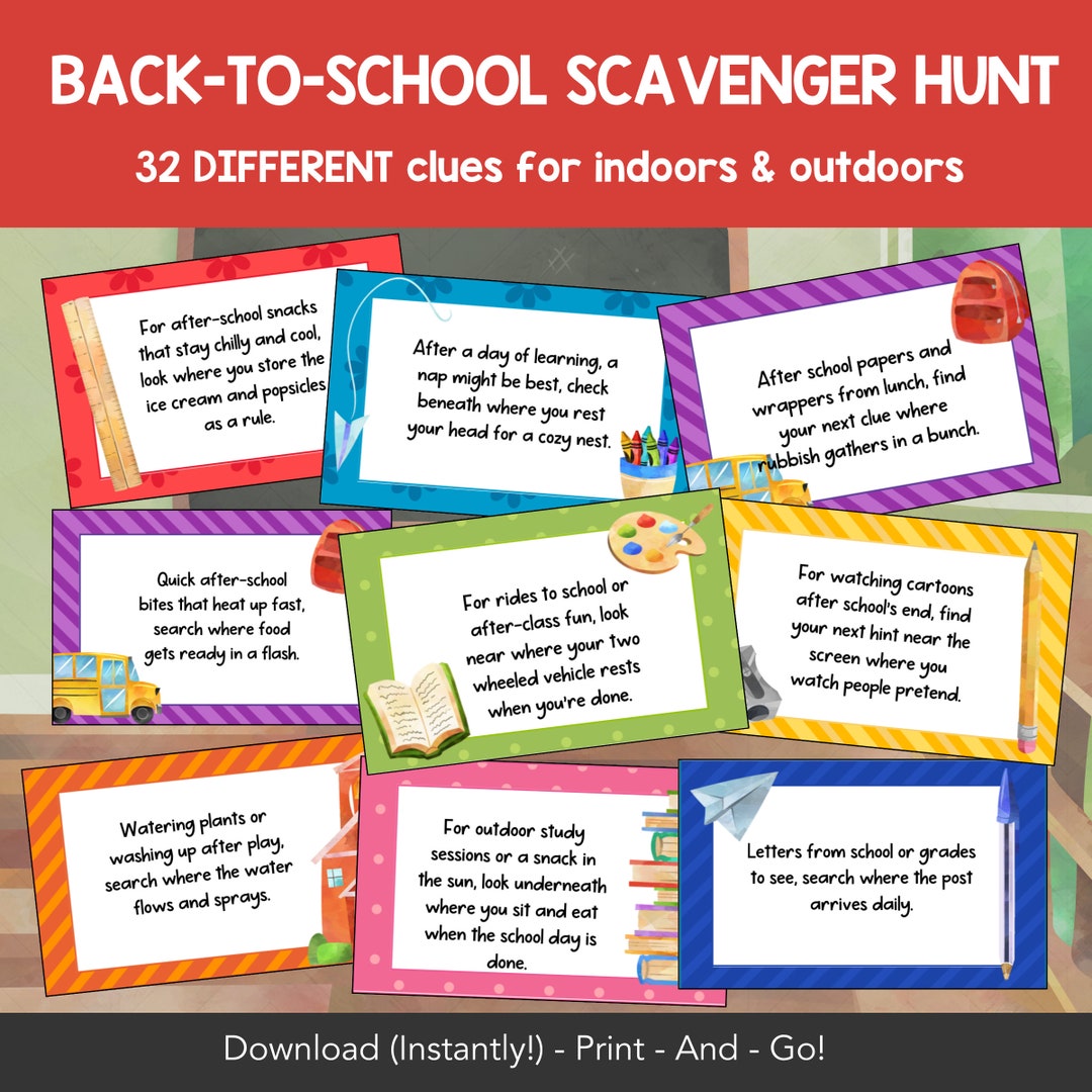 Back to School Scavenger Hunt Printable Cards, Indoor & Outdoor ...