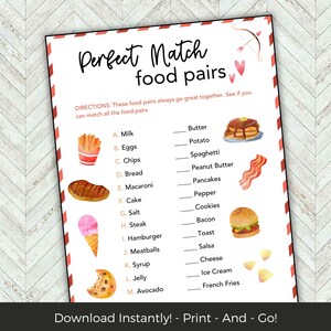 Valentines Food Pairs Matching Game, Printable Valentine Day Games for ...