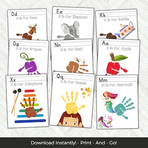 A-Z Handprint Art Bundle, Printable Handprint Craft ABC Book, Alphabet ...