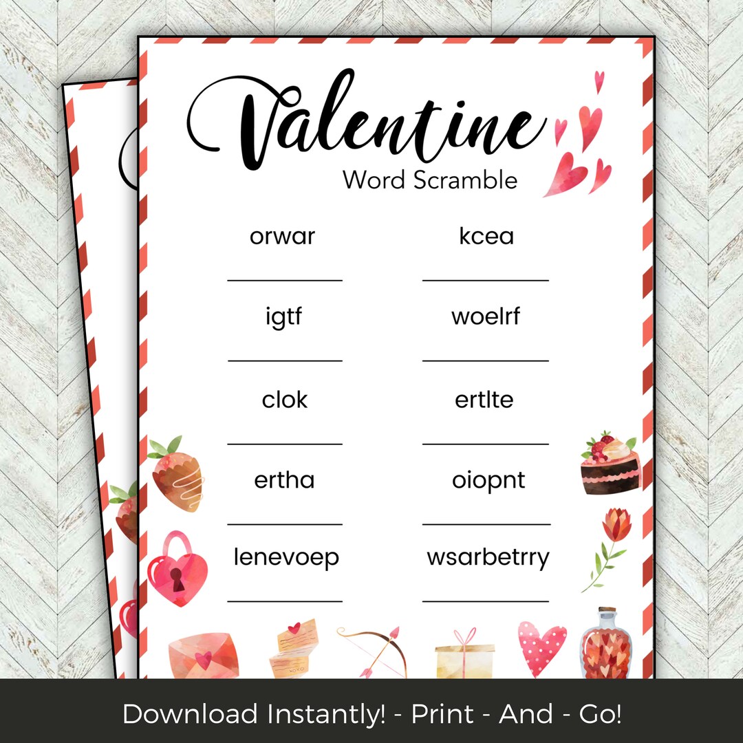 Word Scramble Game, Valentines Printables, Valentines Day Games Kids ...