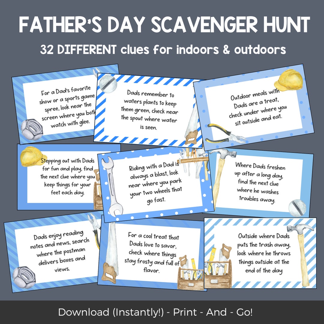 Fathers Day Scavenger Hunt Printable Cards, Indoor & Outdoor Treasure ...