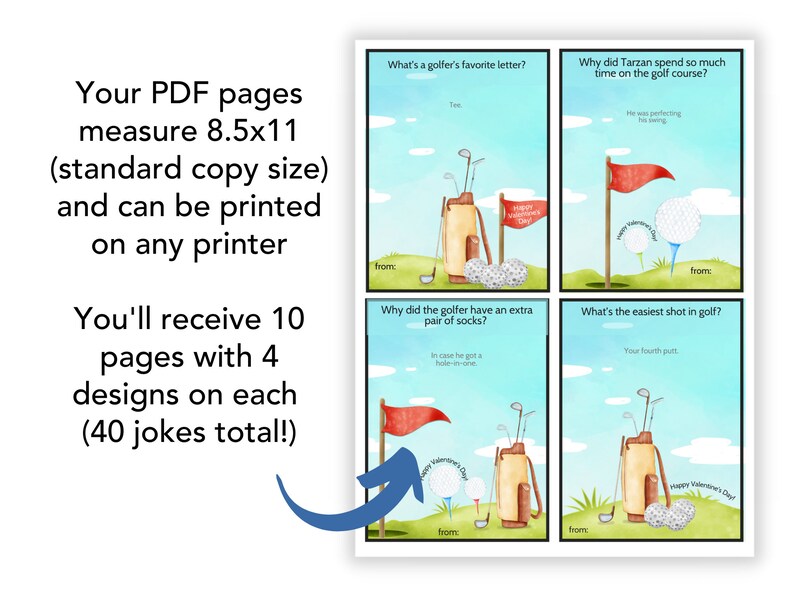 Golf Printable Valentine Cards for Kids Kids Valentines Cards - Etsy