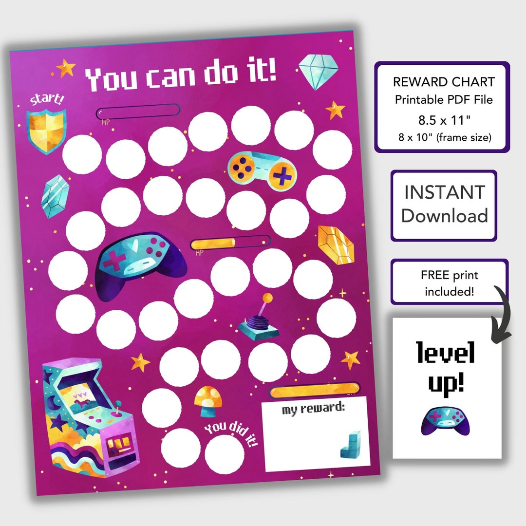 Video Game Reward Chart for Kids Behavior Chart Printable, Chore Chart ...