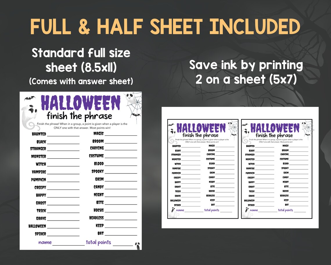 Halloween Finish the Phrase Game Halloween Printable Games - Etsy