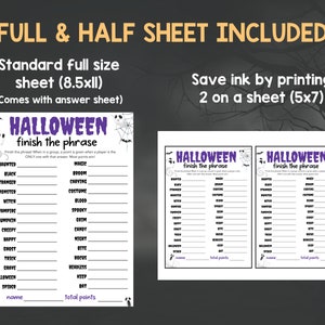 Halloween Finish the Phrase Game Halloween Printable Games - Etsy
