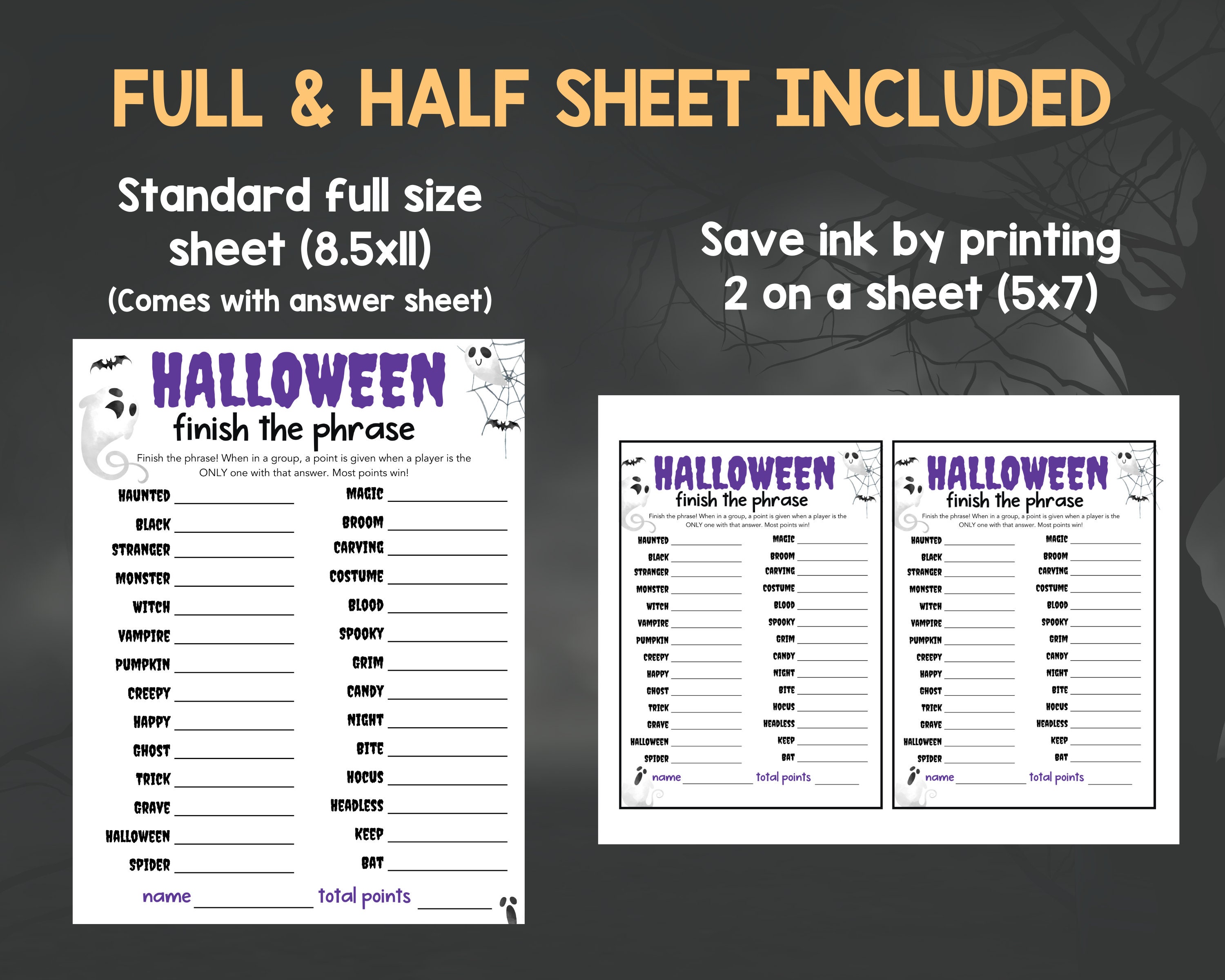 Halloween Finish the Phrase Game Halloween Printable Games - Etsy