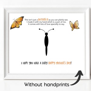 Mothers Day Handprint Printable Kids Art, Butterfly Handprint Crafts ...