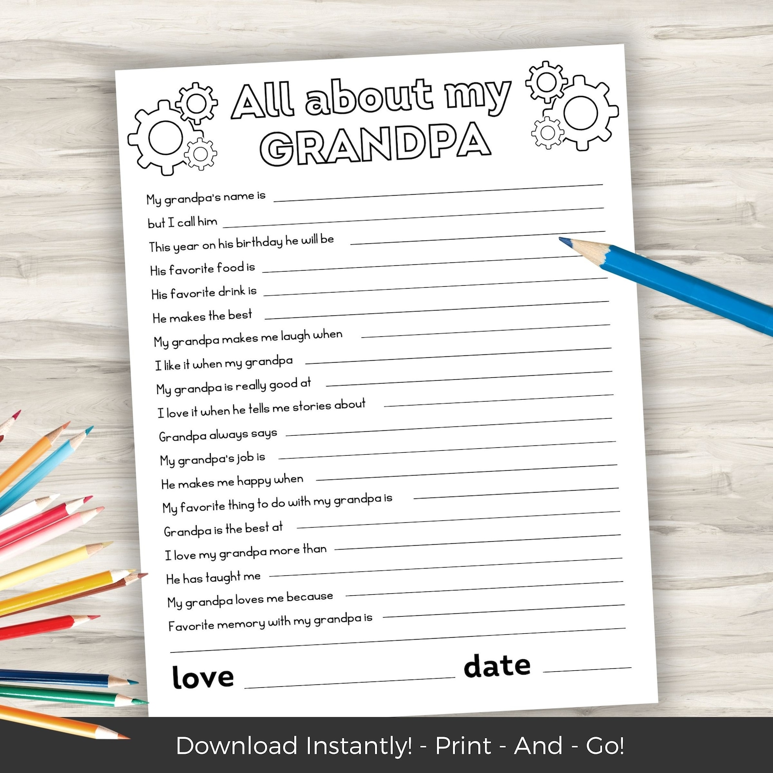 Printable All About My Grandpa Questions Template, Papa Grandpa ...