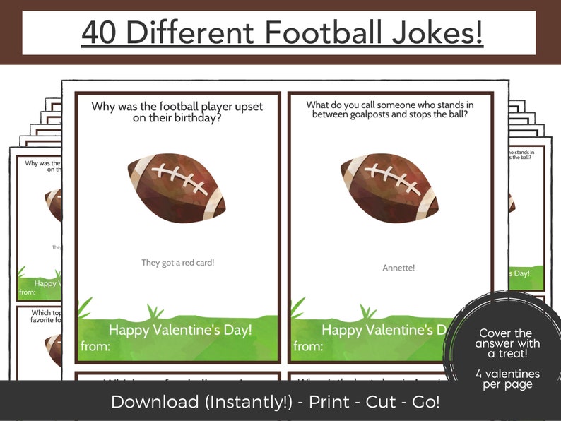 Football Printable Valentine Cards for Kids Kids Valentines - Etsy
