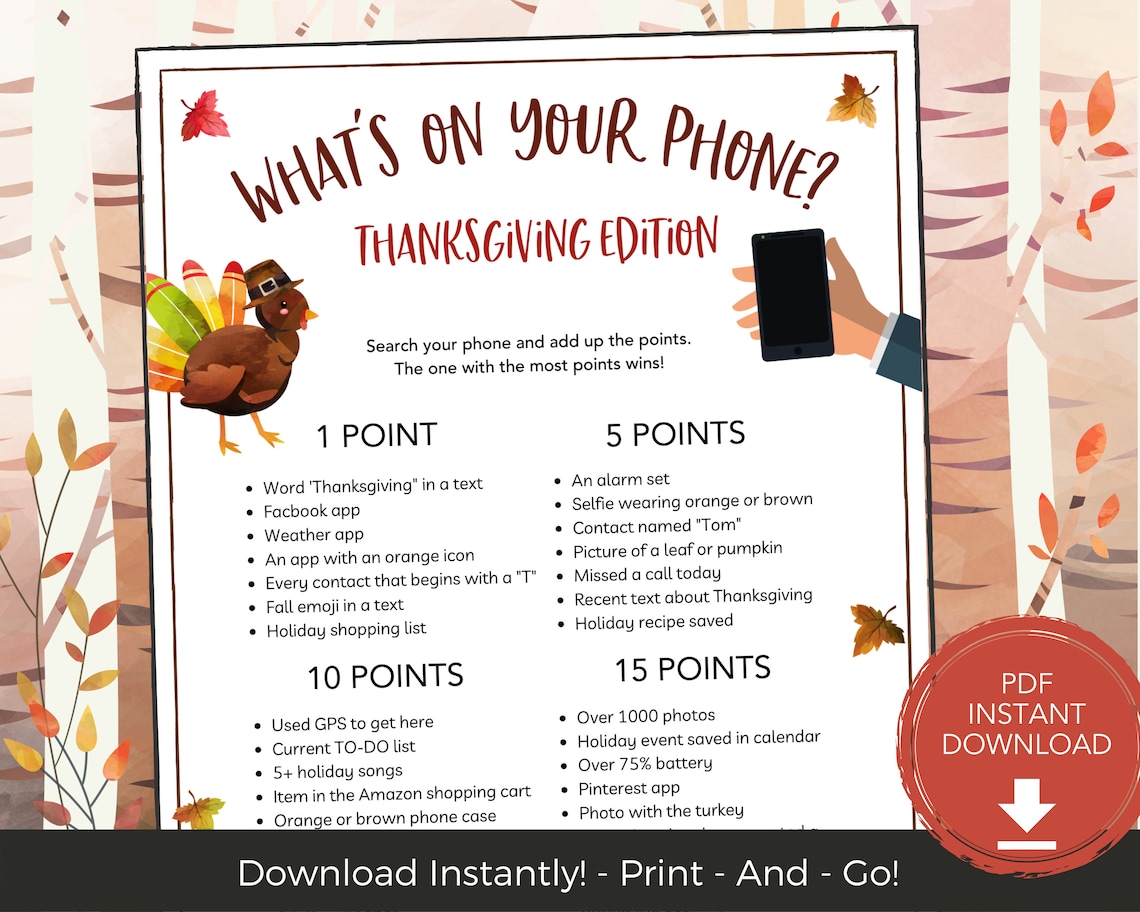 Whats on Your Phone Thanksgiving Game for Kids and Adult | Etsy