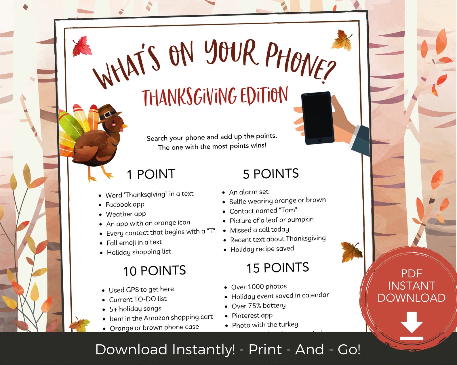 Whats on Your Phone Thanksgiving Game for Kids and Adult | Etsy