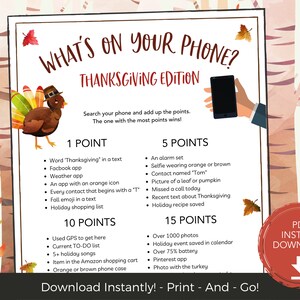 Whats on Your Phone Thanksgiving Game for Kids and Adult - Etsy