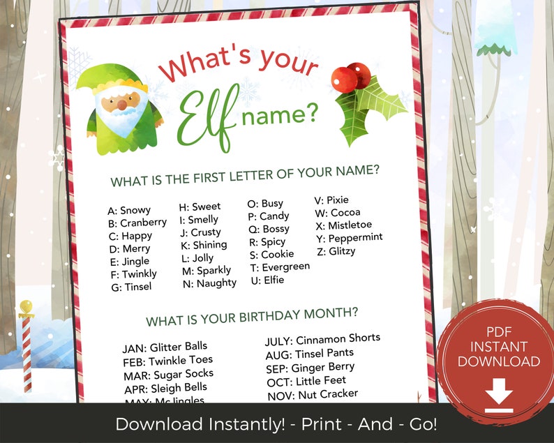 What's Your Elf Name Game Christmas Game for Kids and - Etsy