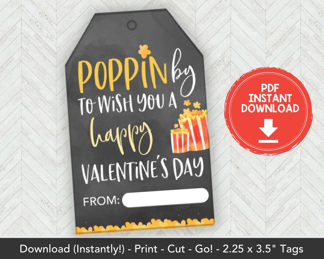 Popcorn Valentine Printable for Class Valentines Tags Popcorn - Etsy